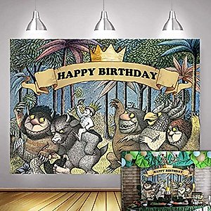 Fanghui 5x3FT Where The Wild Things are Theme Party Backdrop King of The Wild Things Boys Happy Birthday Party Banner Supplies Baby Shower Dress Up Party Photo Background Booth Props