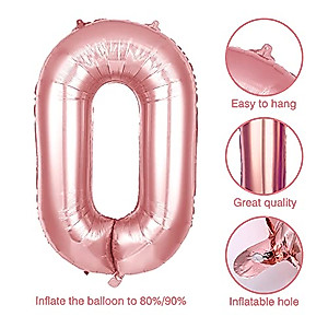Number 8 and Number 0 Balloons, 40 Inch Rose Gold Number Balloons, Large Digital 80 Balloon, Foil Mylar Balloons Decorations for Birthday Party, Wedding, Anniversary, Graduations