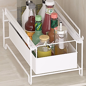LEAYAN Under Sink Storage Cabinet Organizer Drawer, Sink Organizer Cabinet Organizer for Kitchen Bathroom Storage Under Sink Rack Shelf, White 39.5x24.5x18.5cm