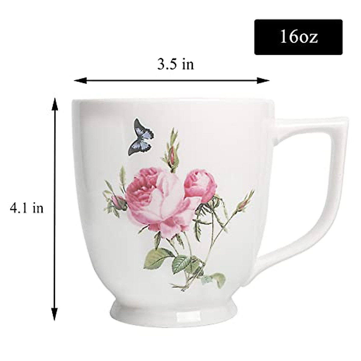 Liphontcta QCH Teagas Porcelain Floral Tea Cup Set Rose Peony Cups Coffee mugs for Women Latte Cups Set of 6/16 oz