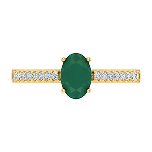 1 Carat Oval Shape Emerald and Round Diamond Solitaire Engagement Ring in 10K Yellow Gold (Ring Size 6)