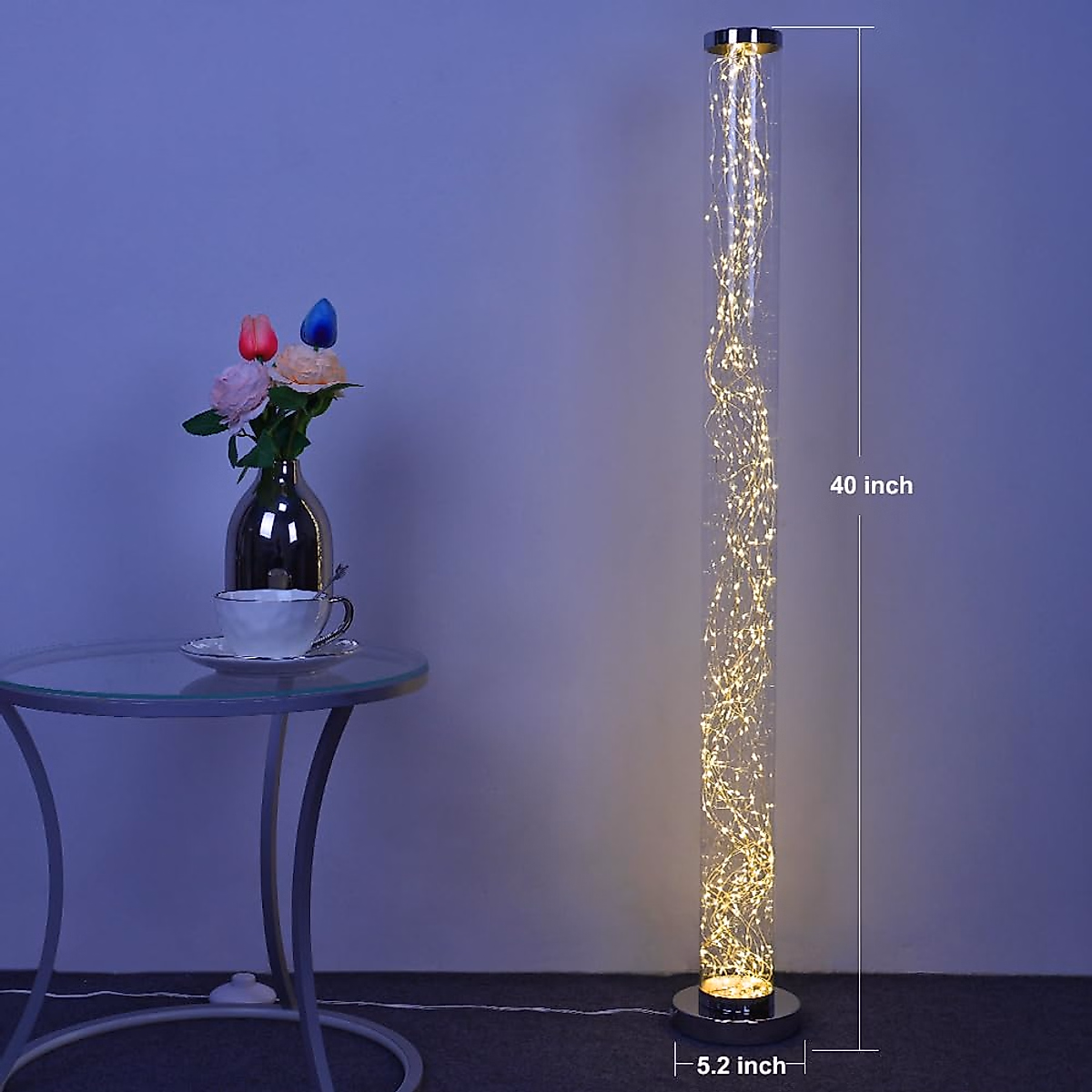 LKUA Modern Floor Lamp, Decorative Elegant Design Metal Exposed Rope Modern Standing Lamp for Bedroom, Living Room, Office, Kids Room (Warm White)