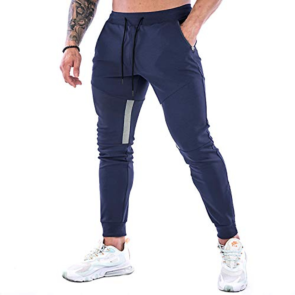 GANSANRO Mens Joggers Sweatpants Slim Fit Mens Athletic Jogger Pants, Sweatpants for Men with Zipper Pockets Navy Blue