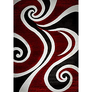 Msrugs Area Rugs, 5x7 Frize Collection Modern Red Black White Area Rug, Contemporary Geometric Carpet for Living Room and Bedroom
