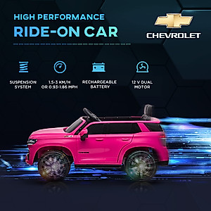 Aosom Chevrolet Tahoe Licensed Kids Ride on Car, 12V Battery Powered Kids Electric Car with Remote Control, 4-Wheeler Suspension, Music, Lights, Horn, for Ages 3-6 Years Old, Pink