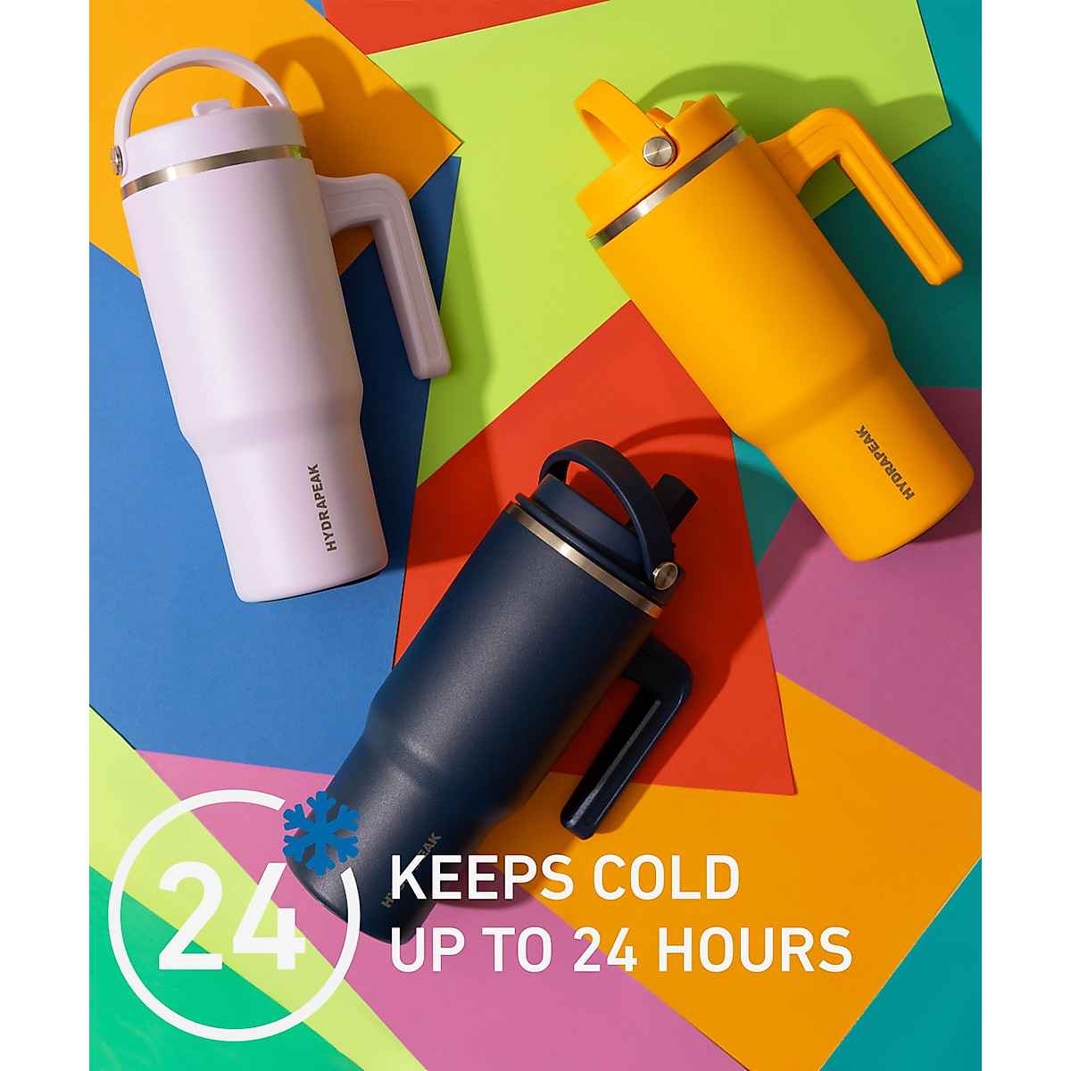 Hydrapeak Kids Voyager 18 oz Tumbler with Handle and Flip-Up Straw Lid | Spill Proof and Leak Resistant | Reusable Stainless Steel Water Bottle | Gift for Kids Boys Girls | Bubblegum