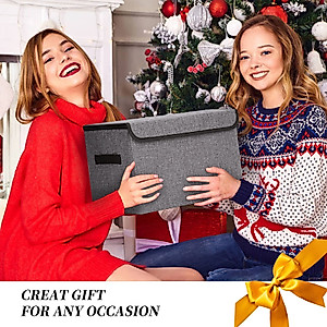 Bagnizer Large 22 Quart Linen Fabric Foldable Storage Bin Cube Organizer Basket with Flip-Top Lid & Handles, Large Clothes Blanket Box for Home, Office, Closet, 4 Pack 14.6 x 9.5 x 9.5”