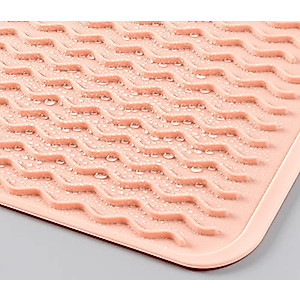 Silicone Heat Resistant Drain Pad Dish Draining Mat Non Slip Drying Pad Dry Fast Sink drying mat for Kitchen Black Grey Pink Red (Pink)