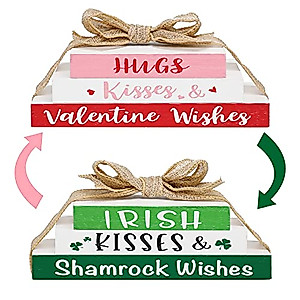 St. Patrick's Day Tiered Tray Decor Reversible Valentines Stack Blocks for Table Kitchen Farmhouse Valentine Shamrock Faux Bundle Decor