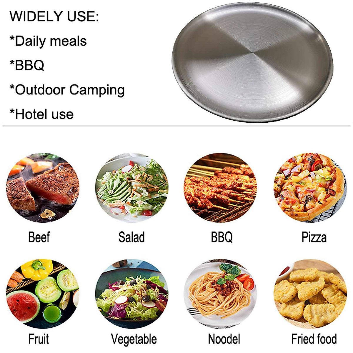 NEWEE Stainless Steel Dinner Plates, Stainless Steel Plates, 10 inch, Metal Round Dinner Plate for Adults, Eating, Camping, Picnic,Outdoor, Unbreakable Dishwasher Safe(Pack of 4) Silver 10.24 inch