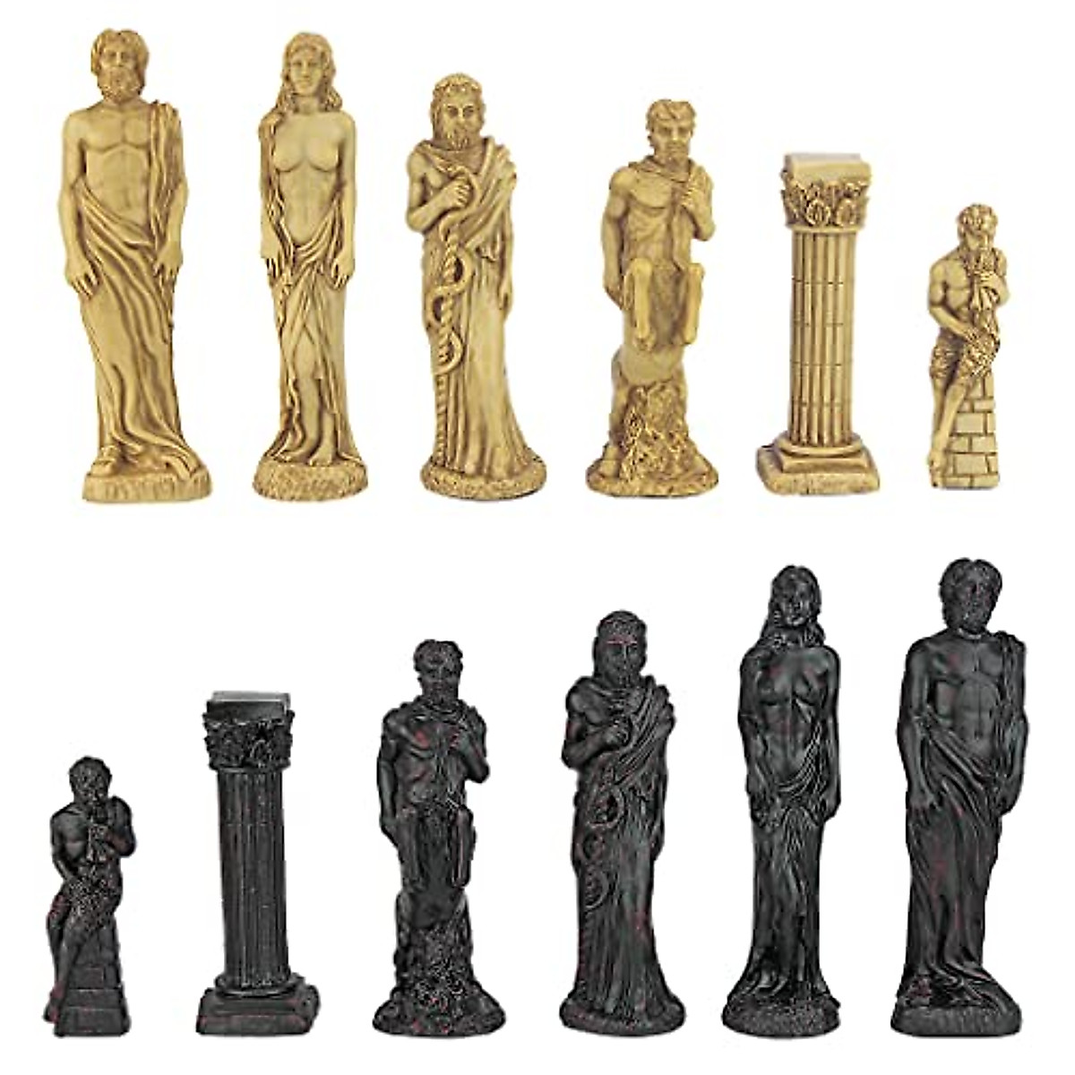 Design Toscano Gods of Greek Mythology Complete Chess Set, 6 Inch, 16 Pieces and Board, Two Tone Stone