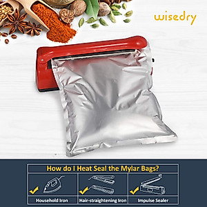 wisedry [100 Packs] 1-Gallon Mylar Bags (4 Mil, 15''x10'') with 300cc Oxygen Absorbers Packets for Dehydrated Vegetables, Grains, Legumes and Emergency Long Term Food Storage, Food Grade