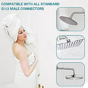 12 Inch Shower Arm with Flange,Stainless Steel 90 Degree Rain Shower Head Extension Arm,Wall-Mounted Shower Head Arm for Fixed Shower Head,Brushed Nickel