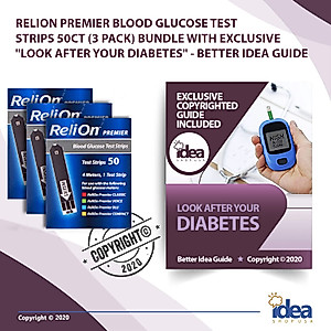 Relion Premier Blood Glucose Test Strips 50ct (3 Pack) Bundle with Exclusive "Look After Your Diabetes" - Better Idea Guide (4 Items)