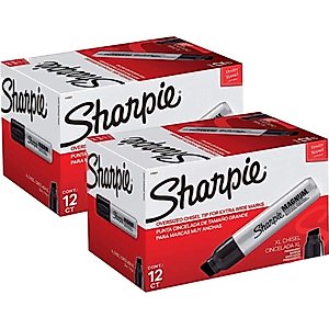 Sharpie 44001 Oversized Chisel Tip Extra Wide Magnum Permanent Marker (2 Boxes), Black, Sturdy Extra-wide Felt Chisel Tip, Quick-drying Ink is Fade-and Water-Resistant, 12 Marker Per Box