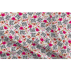 Spoonflower Fabric - Pretty Fresh Out Pink Flowers Floral Gray Rose Daisy Swear Curse Word Printed on Petal Signature Cotton Fabric Fat Quarter - Sewing Quilting Apparel Crafts Decor