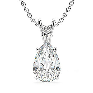 ERAA Jewel Island Girl Pendant 4.00CT, Pear Brilliant Cut, Colorless Moissanite Stone, 925 Sterling Silver, Pendants for Women Daily Wear, Great for Gift Or As You Want