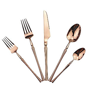 Gugrida Copper Silverware Set, 5-Piece 18/10 Stainless Steel Flatware Cutlery Set for 1,Mirror Finish, Ideal for Wedding Festival Party Home Kitchen, Dishwasher Safe