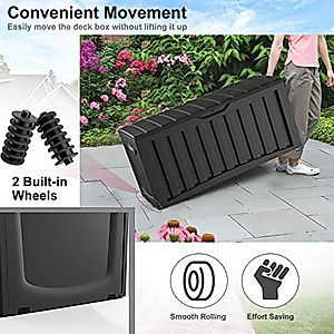 S AFSTAR 90 Gallon Deck Box, Outdoor Storage Box with Lockable Lid, 2 Built-in Wheels, Side Handrail, All Weather Weatherproof Resin Deck Box for Patio Cushions, Pool Supplies, Gardening Tools, Black