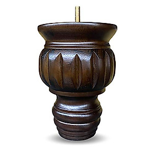 Elegent Upholstery 6" Turned Round Buns Walnut Tapered Furniture Wood Legs 5/16" Bolt - Set of 4