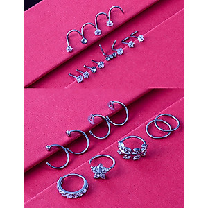 Hoeudjo 20G Nose Rings for Women Surgical Steel Nose Piercing Jewelry Hoop Nose Ring L Shaped Nose Studs Screw for Men
