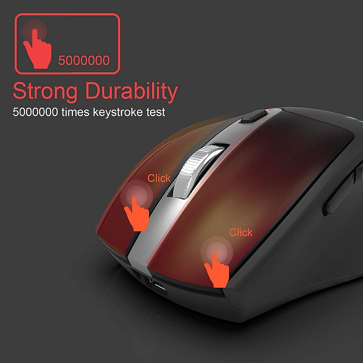 Arteck Wireless Bluetooth Mouse with Nano USB Receiver, Black, 4-Month Battery Life, Ergonomic Design