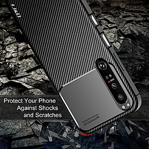 J&D Case Compatible for Sony Xperia 1 III Case, Carbon Fiber Pattern Drop Protection Anti Shock Protective TPU Slim Case for Xperia 1 III Bumper Case, Black