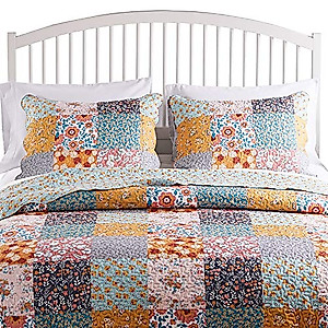 Greenland Home Carlie Modern Floral Reversible Quilt Set, 3-Piece King, Calico Patches