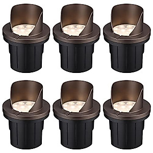 LEONLITE 6W Well Lights Landscape LED In Ground Outdoor, Shielded Top, Low Voltage 12-24V AC/DC, IP67 Waterproof Aluminum in-Grade Up Lighting for Trees, CRI 90 3000K, Oil Rubbed Bronze, Pack of 6