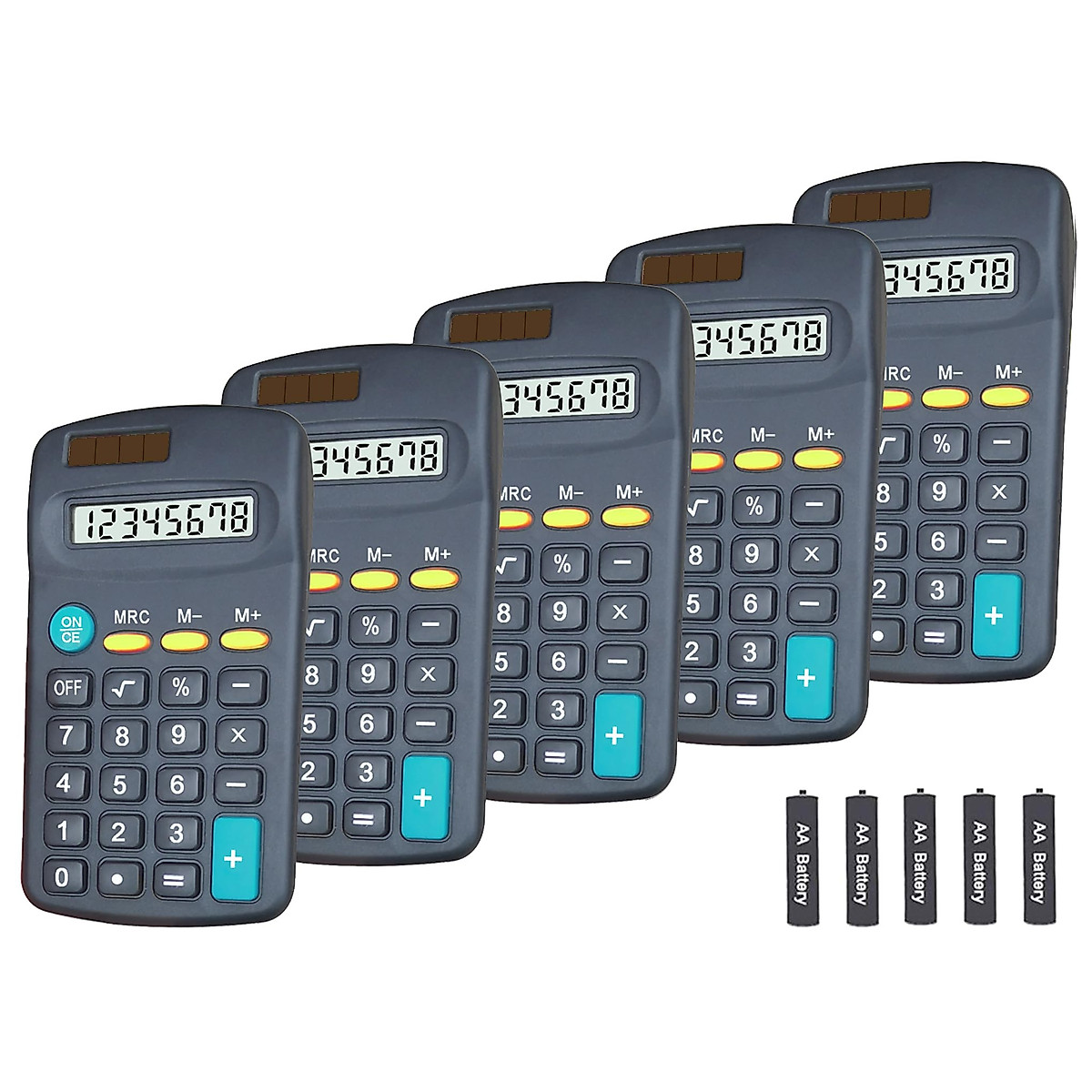 Basic Calculator Dual Power 8 Digit Desktop Calculator (Black,Set of 5)
