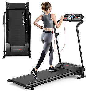 Goplus Compact Folding Treadmill for Home, Electric Walking Running Machine, Low Noise, Built-in 2 Workout Modes and 12 Programs, with Display