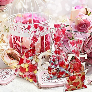 Zonon 150 Pieces Valentine Cellophane Bags Valentine Candy Bags Valentines Favor Treat Goodies Bags with 200 Pieces Twist Ties for Valentine Party Holiday Supplies