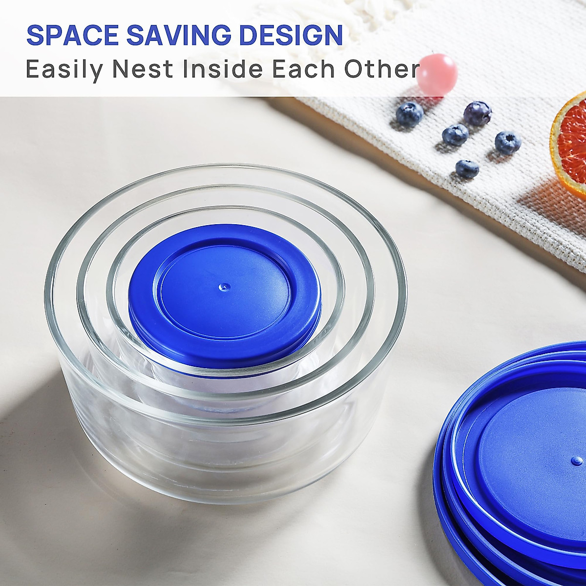 Vtopmart 4 Pack Glass Bowls with Lids (1, 2, 4, 7 Cup), Food Storage Containers, Meal Prep and Leftovers Keeper, Lunch Container, Microwave, Dishwasher & Freezer Safe