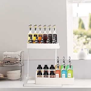 KOKKING 2 Pack Under Sink Organizer Multi-Use L-Shape Sliding Pull Out Cabinet Organizer for Bathroom Kitchen, Bathroom Cabinet Organizer with Hooks Hanging Cup (white)