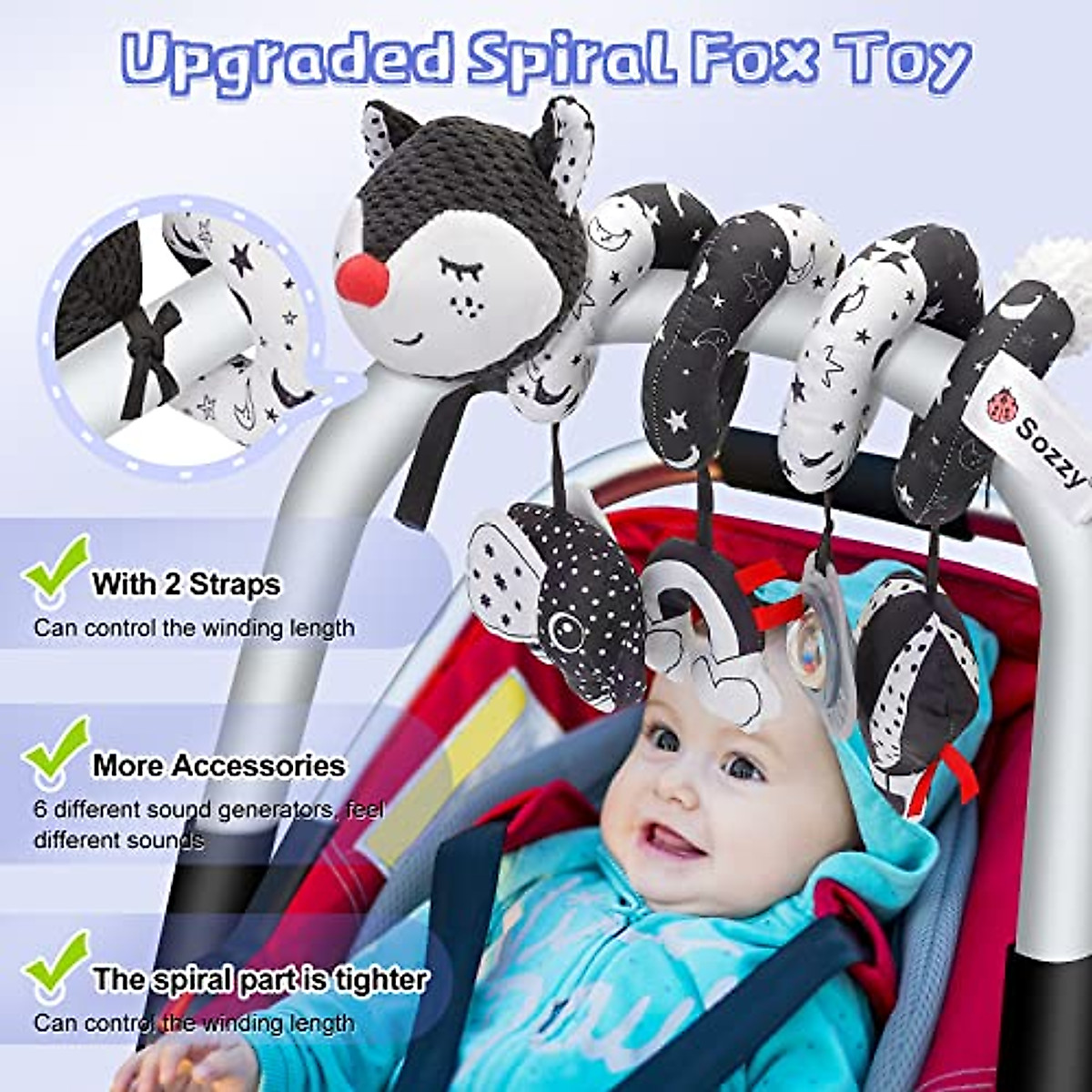 FPVERA Car Seat and Stroller Toys - Black and White Car Seat Toy High Contrast Baby Toys, Baby Plush Spiral Activity Toy for Crib Mobile, Newborn Sensory Toy Best Gift for 0 3 6 9 12 Months Infants