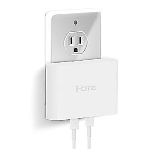 iHome Multiport USB-C Charger : AC Pro 2-Port Flat USB C Charger Block, Double USB C Wall Charger, Fast Charging Compatible USB-C Wall Charger (White)