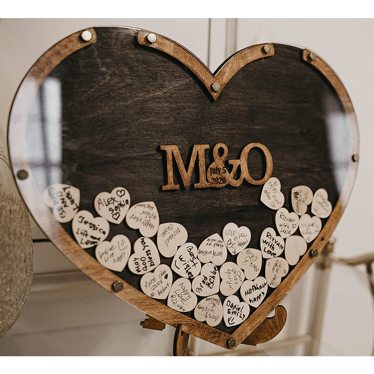 RIZONE Rustic Wedding Guest Book, Heart Drop Guest Book, Personalized Wedding Guest Book Alternative, Heart Frame Wedding Guest Book, Guest Book Sign, Wedding Decor, Wooden Drop Box