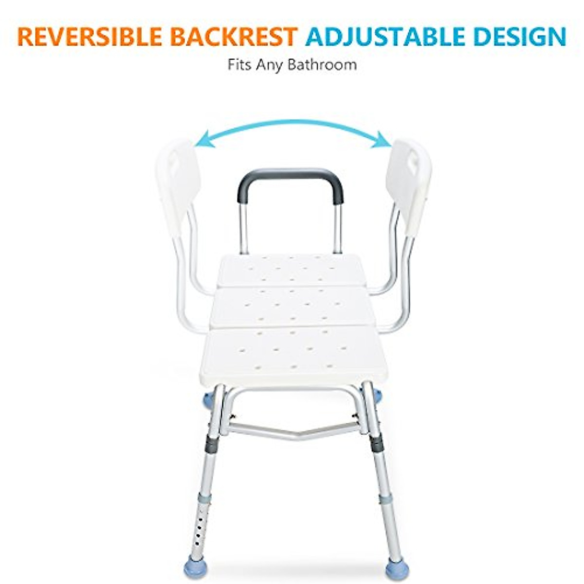 OasisSpace Tub Transfer Bench 500lb- Heavy Duty Bath & Shower Transfer Bench - Adjustable Handicap Shower Chair with Reversible Backrest - Non-Slip Bathroom Aid for Disabled, Seniors, Bariatric(500lb)