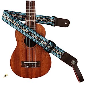 MUSIC FIRST Country style Soft Meshbelt & Genuine Leather Ukulele Strap Ukulele Shoulder Strap Version 2.0 With a MUSIC FIRST Genuine Leather Strap Locker
