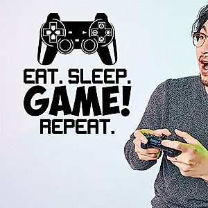 SITAKE Game Themed Wall Stickers Decor, EAT Sleep Game Repeat Controller Gaming Quotes for Boys Men, Kids Wall Decor and Wall Stickers for Playroom, 20.9 x 33.9 Inch
