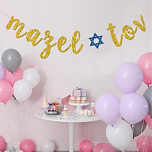 INNORU Mazel Tov Banner, Congratulations Party Decorations, Bar Mitzvah, Birthday, Wedding, Jewish Party Decorations Gold Glitter