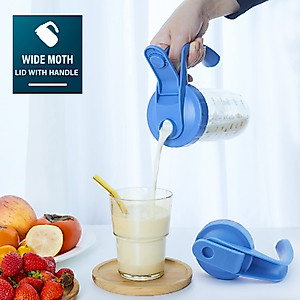 LIVEBAY Wide Mouth Mason Jar Pour Spout Lids Flip Cap Lid with Handle Reusable,Leak-proof Airtight Seal, 2 Pack, Blue