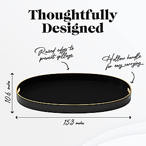 American Atelier Black Serving Tray with Gold Trimming | Oval Serving Tray with Handles | Trays for Serving Food, Coffee, Tea, and More | Classic Oval Coffee Table Tray in Black