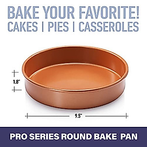 Gotham Steel Round Baking Pan Nonstick Bakeware, Round Cake Pan, – Large 9.5” x 9.5” x 2” Size, Even Heat & Non-Warp Technology, Ultra Nonstick Ceramic Coating, Dishwasher Safe, Brownish