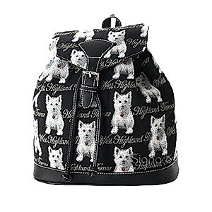 Signare Tapestry Fashion Backpack Rucksack for Women with Black & White Westie Dog Design (RUCK-WES)
