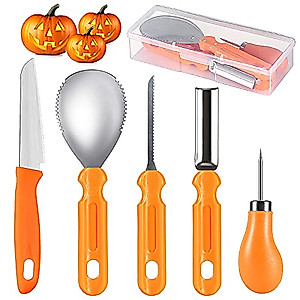kuaima Pumpkin Carving Tools Set Halloween Pumpkin Carving kit Carving Knife Professional Stainless Steel Pumpkin Carving Tools Set with Food Carving Knife Baking Kitchen Knife ( 5PCS )