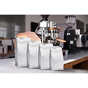 50 Pieces 12 Ounce White Kraft Paper Coffee Bags, Stand Up Coffee Pouches with One Way Degassing Valve and Reusable Side Zipper (Pull Tab to Open) Flat Bottom - Stand Up Well (12oz, 340gram)
