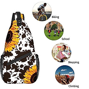 UTKHCYW Cow Print Sunflower Crossbody Sling Backpack, Brown Cow Print Bag Gifts Ideal, Single Shoulder Bag for Travel, Hiking, and Daily Use
