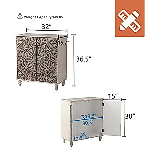 HOMPUS Accent Cabinet with Pattern Doors and Shelf, Wood Grain Rustic Buffet Sideboard, Coffee Bar Storage Cabinet for Living Room, Kitchen, Bedroom, Light Grew