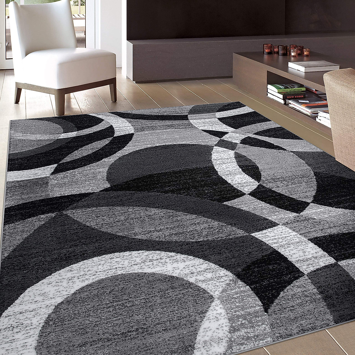 Rugshop Contemporary Abstract Circles Perfect for high Traffic Areas of Your Living Room,Bedroom,Home Office,Kitchen Area Rug 7'10" x 10'2" Gray